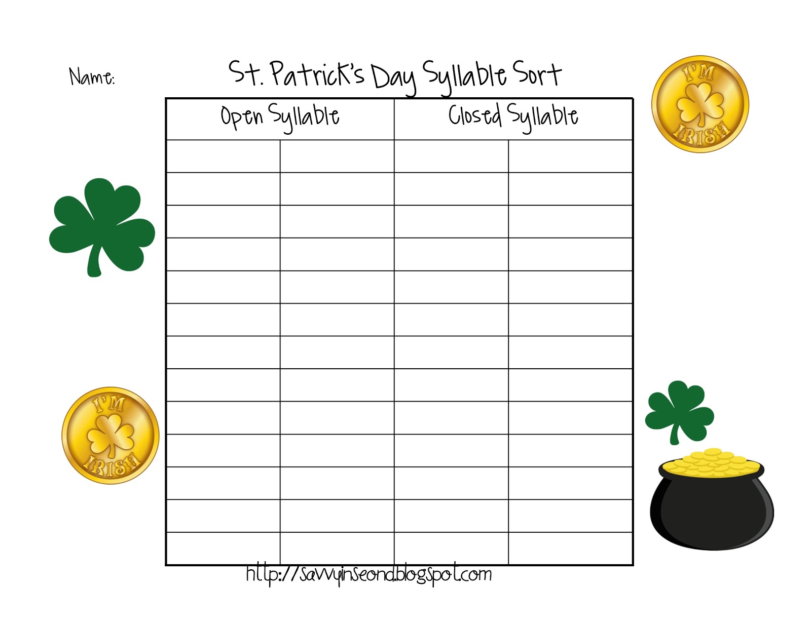 Savvy in Second: St. Patrick's Day Literacy Centers