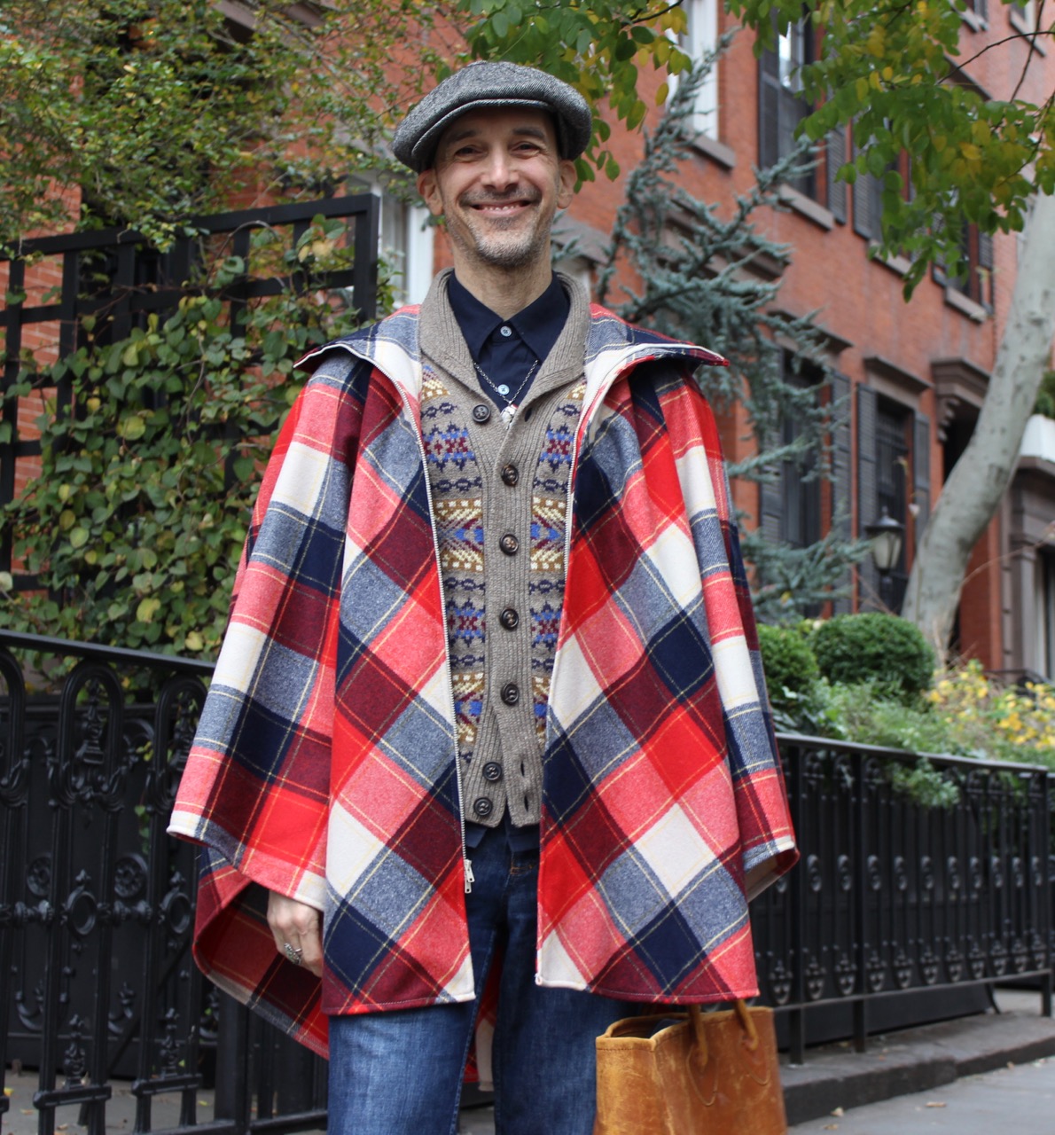 male pattern boldness: Peter Models the Bias-Plaid Cape