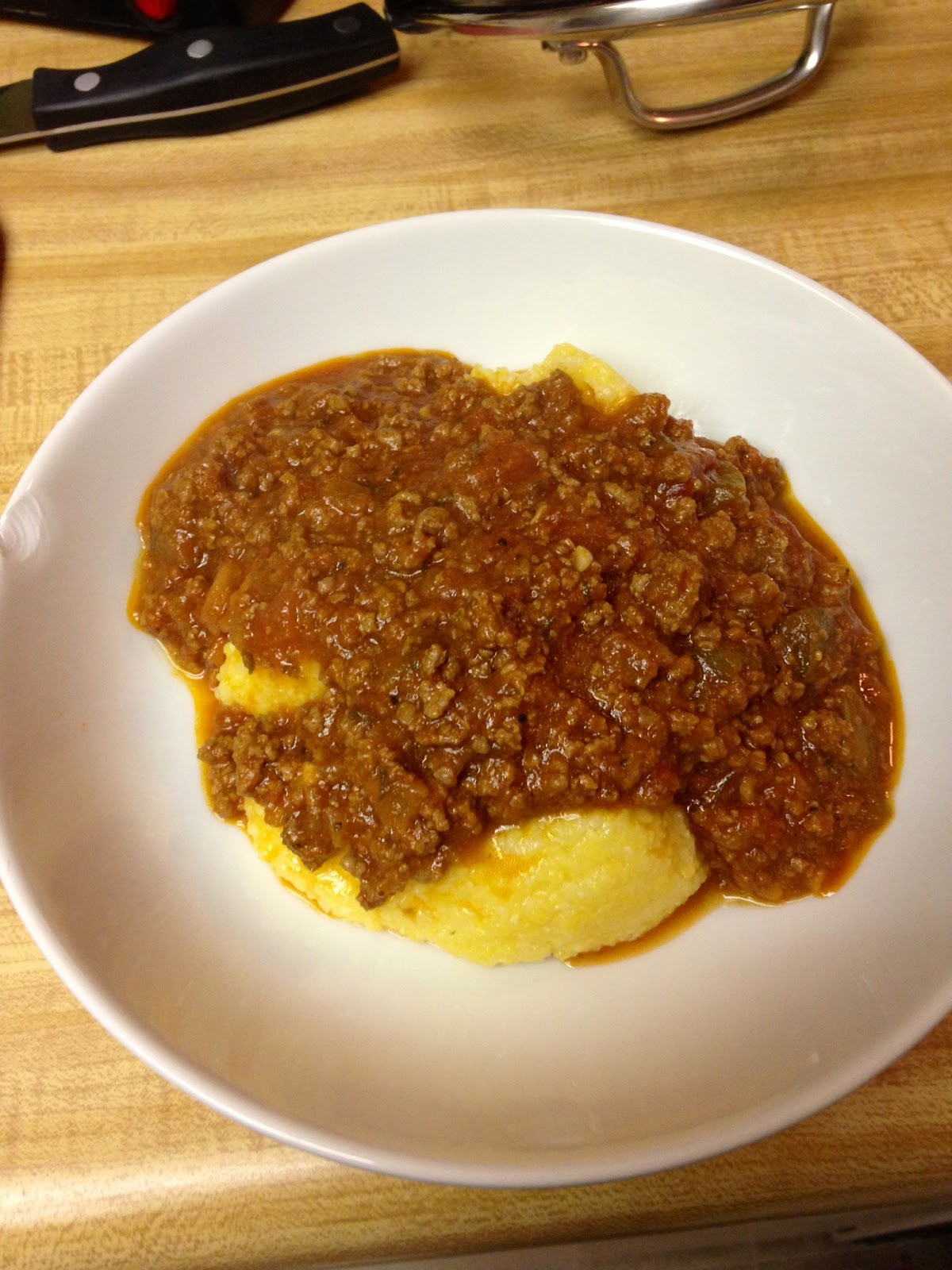 Simple Creations, Extravagant Tastes: POLENTA w/SPAGHETTI MEAT SAUCE