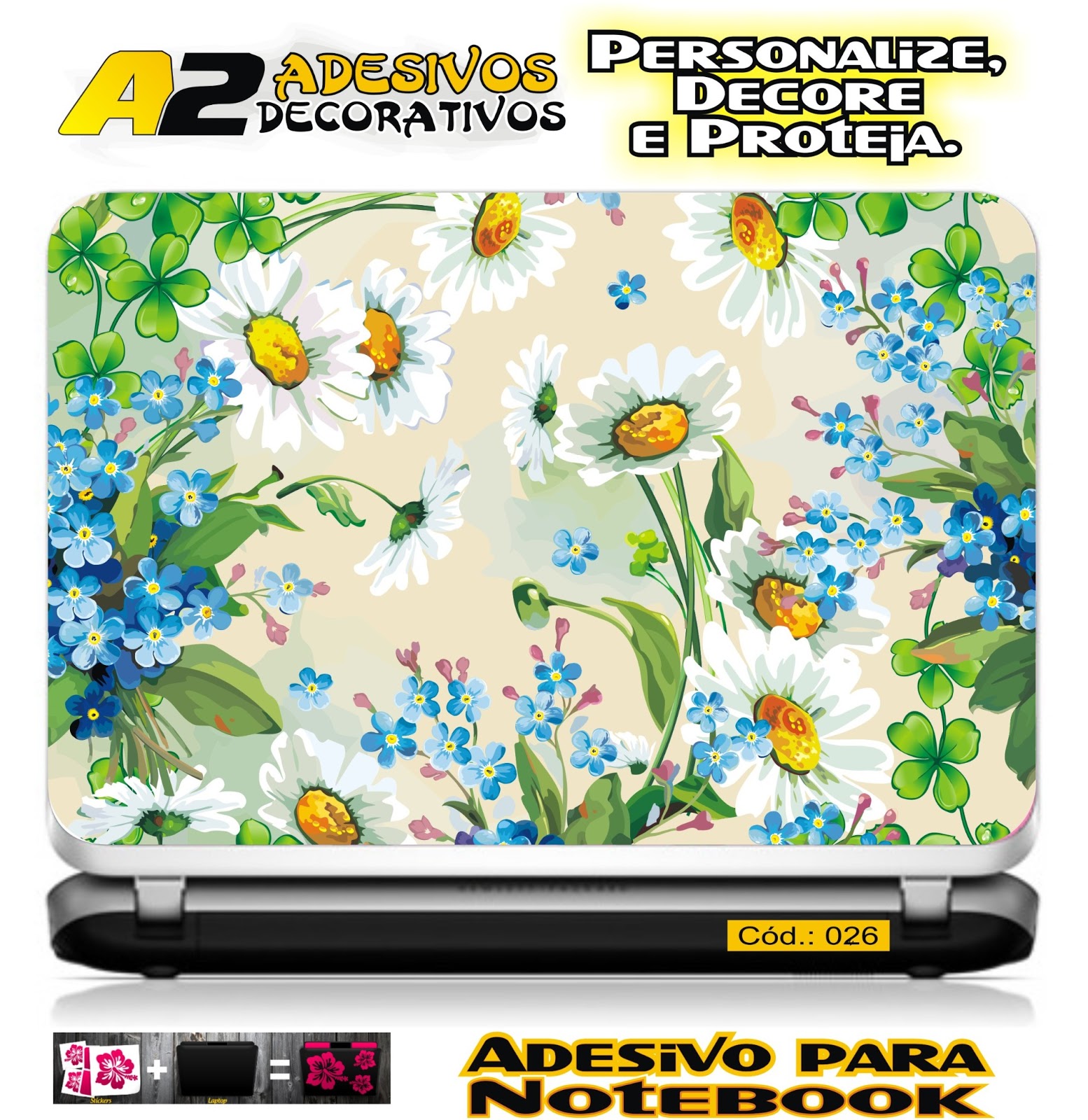 A2 Adesivos Decorativos: Adesivo para Notebook - Floral