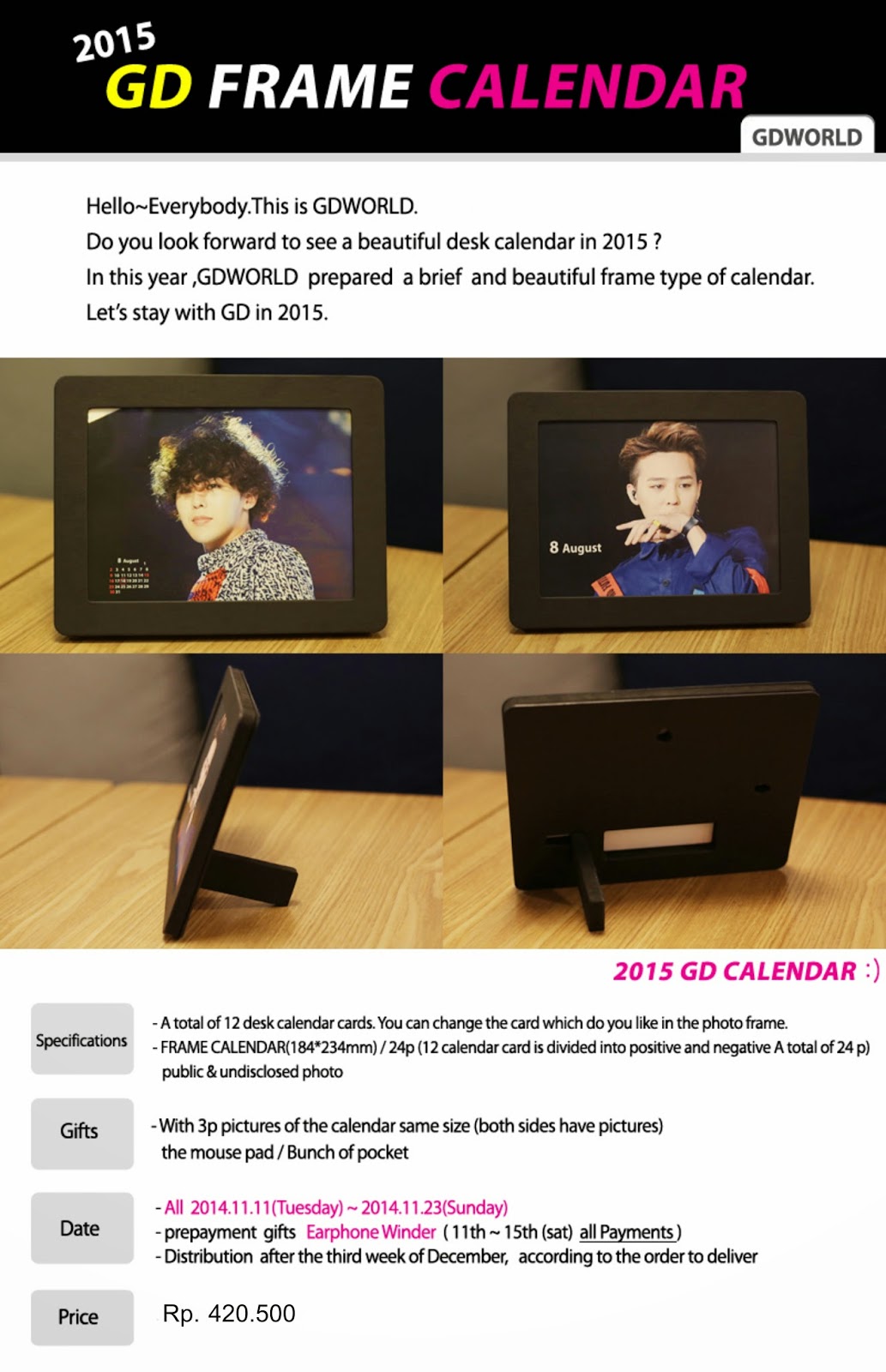 MJ SHOP: [CLOSE PO] GDWORLD 2015 GD FRAME CALENDAR