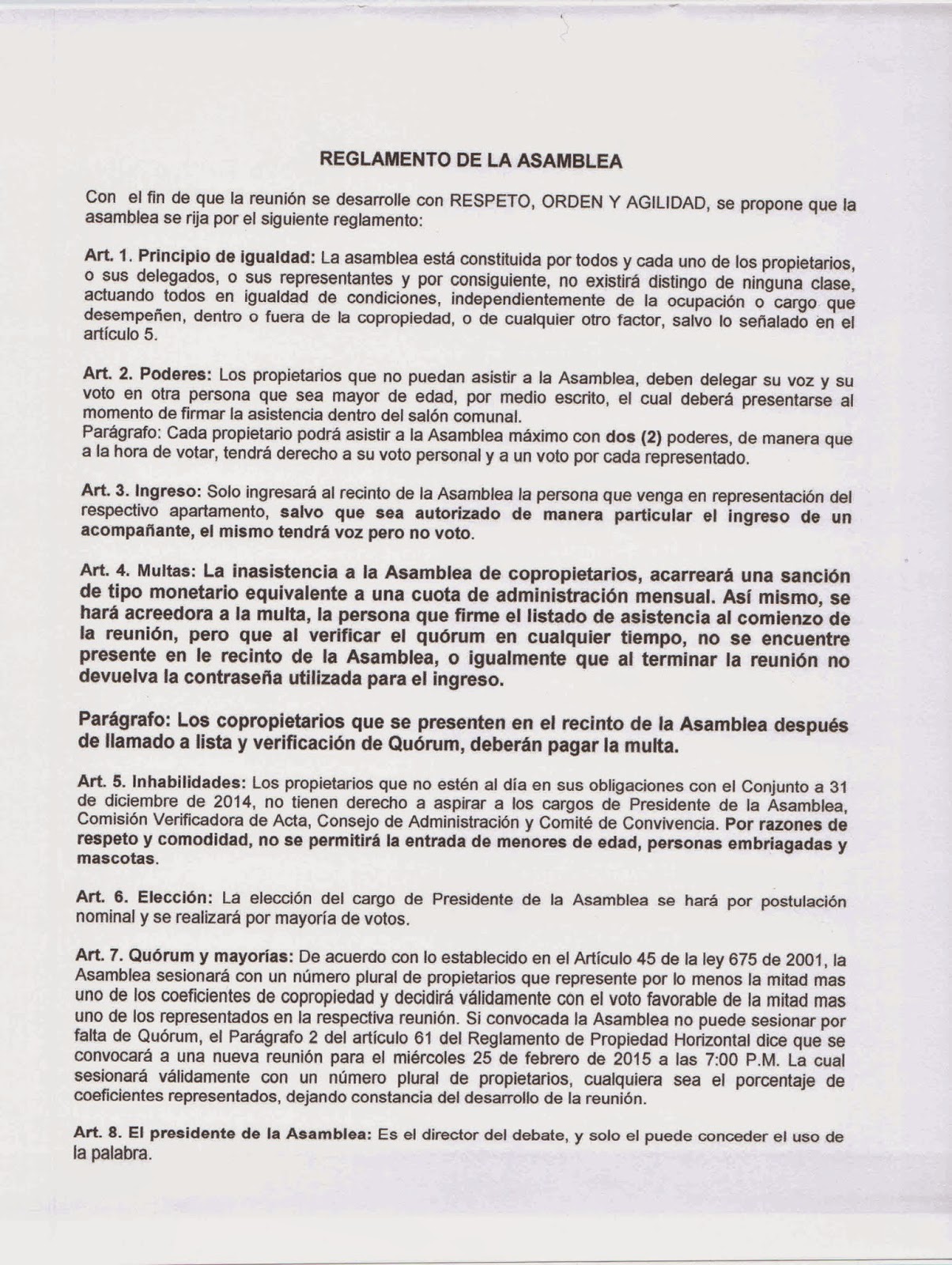 Portal De Pontevedra I Propiedad Horizontal Reglamento De La Asamblea