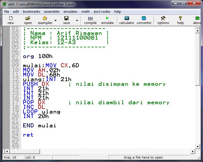 Contoh Program Emu8086 ~ Arif's Information