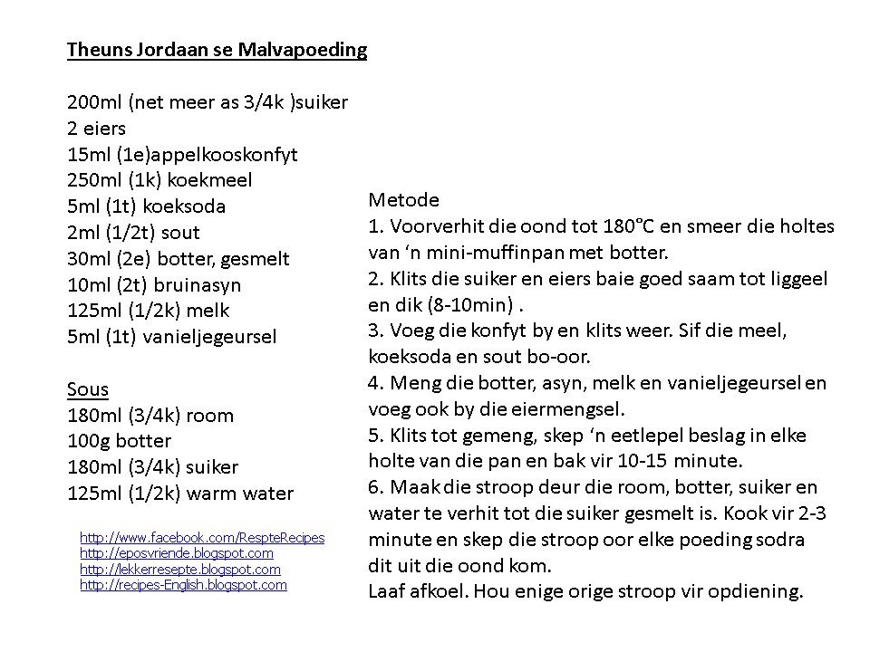 Lekker Resepte : Malva poedings
