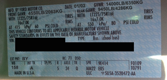 Replacement VIN (vehicle identification number) Stickers: October 2016