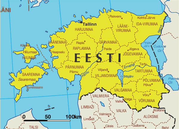 Estland - Geografiske Kort over Estland