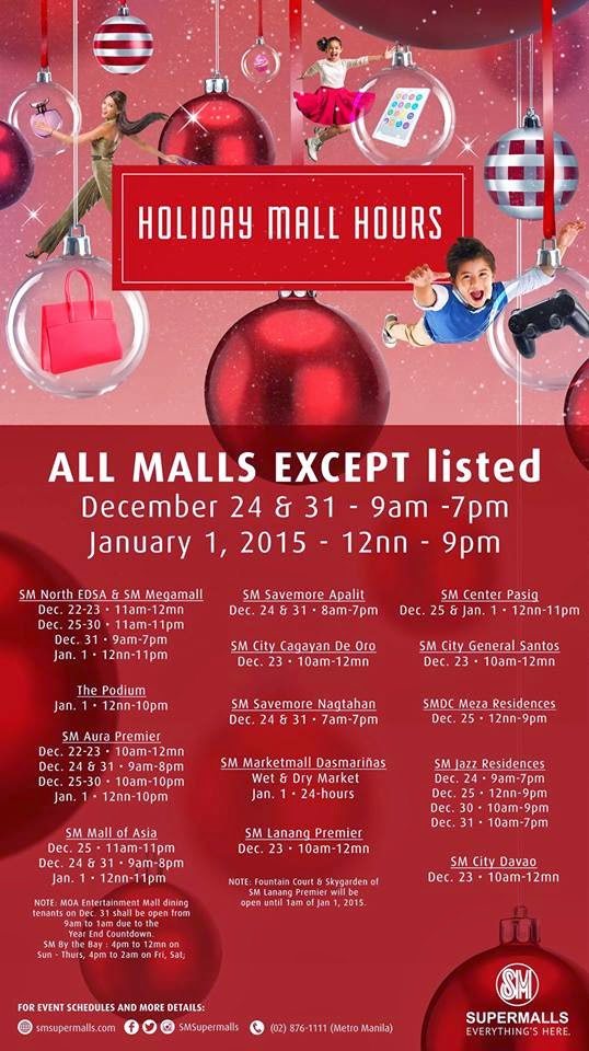 Manila Shopper: Major Malls & Theme Parks Holiday 2014 Schedule