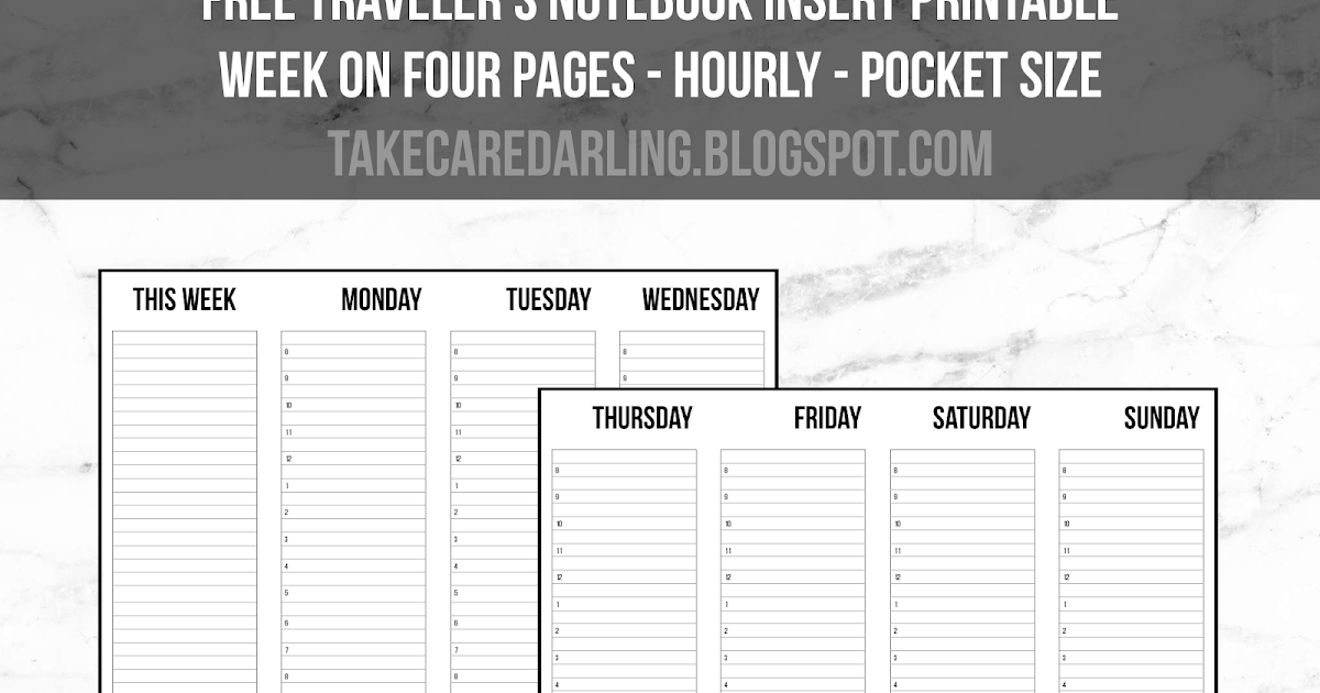 Pocket TN: Week on Four Pages - Hourly - Planner Printables