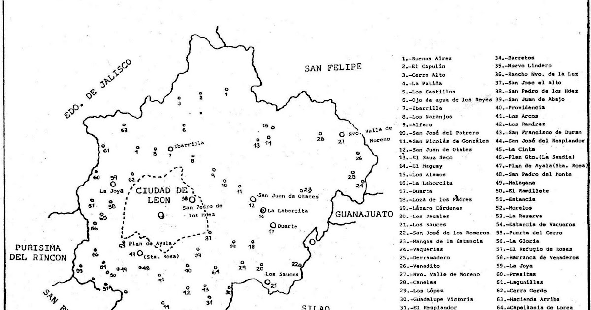 Ciudad de León Gto. México: imprimir mapa de León, Gto.