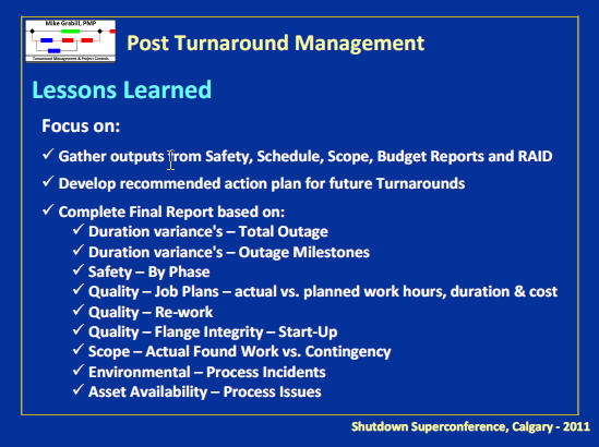 Facility Project & Turnaround Management: Post Turnaround Presentation ...