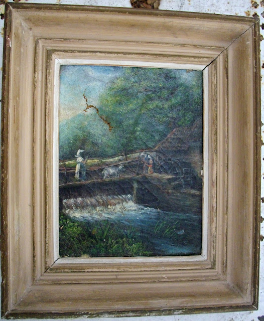 très ancien tableau hst huile sur toile scène AU MOULIN antique french ...