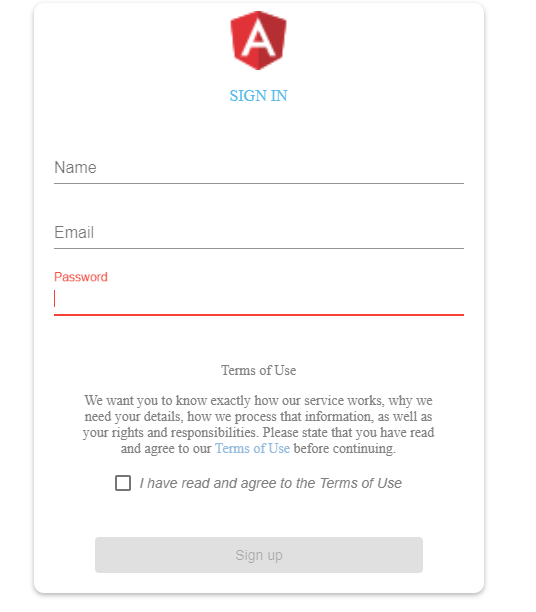 Angular 7 - Sign up form (Material design)
