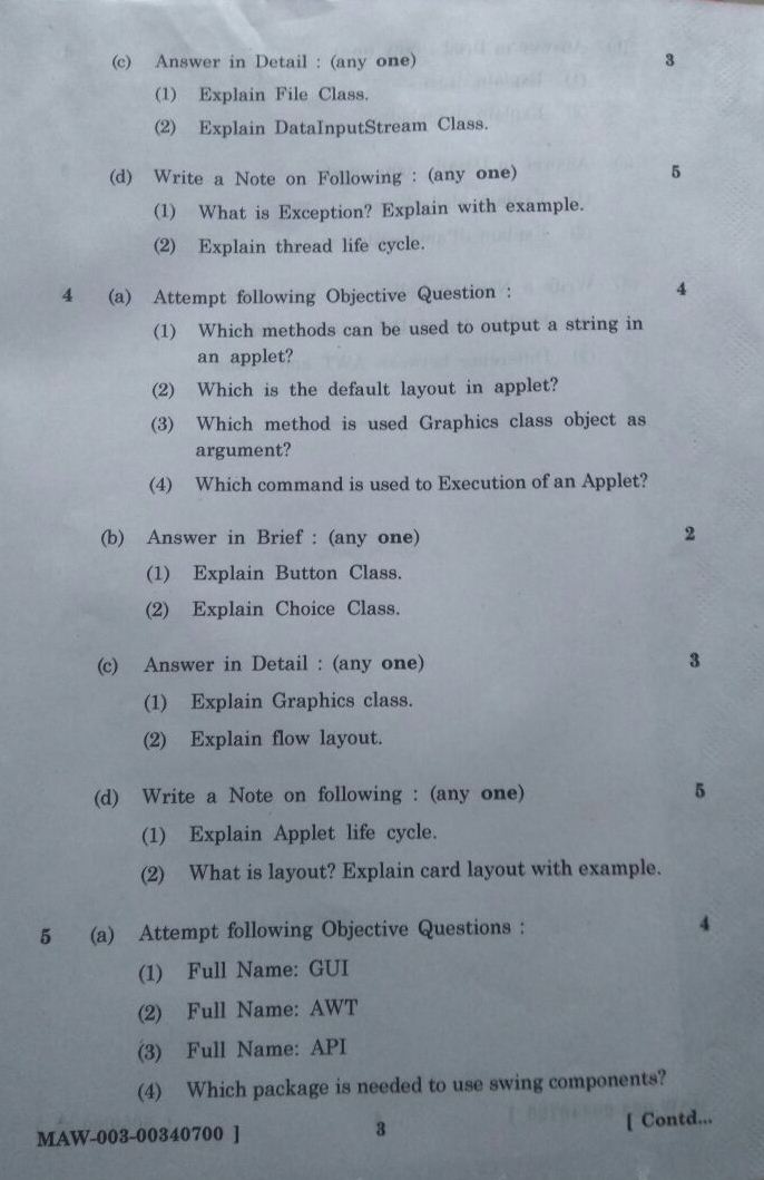 BCA Semester 4 CBCS New March 2018 Java Paper