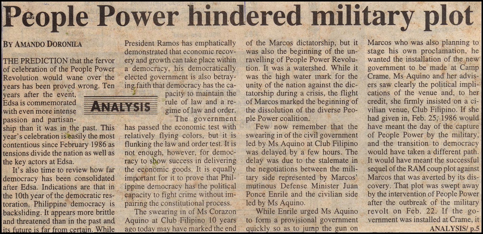 Pinoy Pop Culture: Implications of the 1986 People Power Revolution