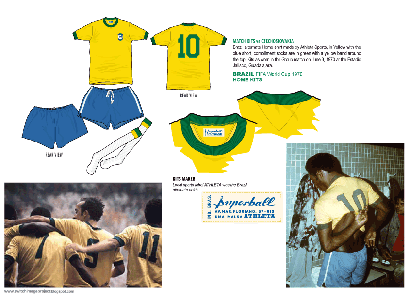 Football teams shirt and kits fan: Brazil WC 1970 Home Kits Athleta