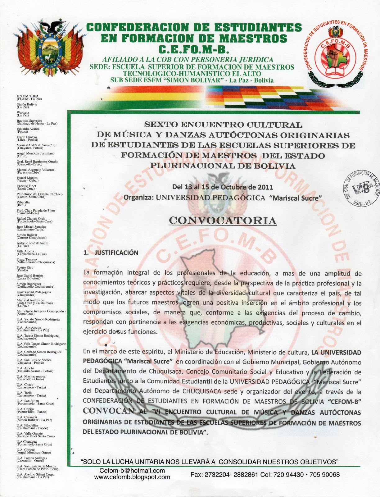 CEFOM-B Bolivia: Confederación de Estudiantes en Formación de Maestros ...