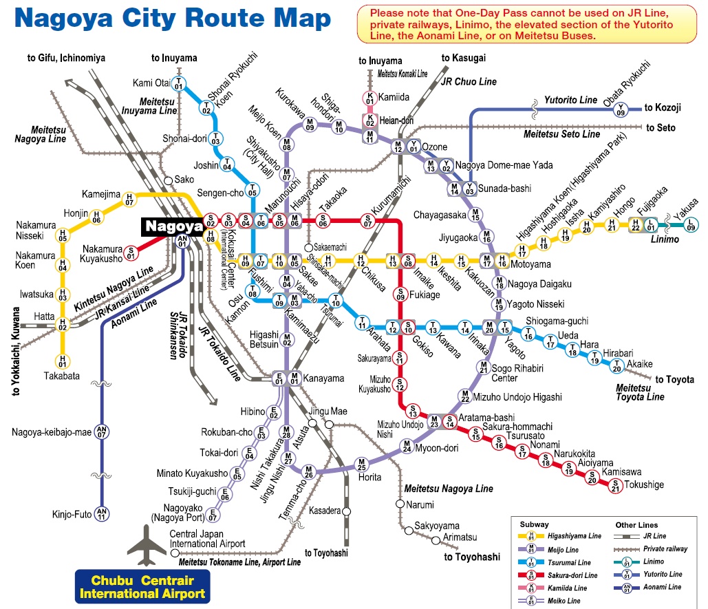 แผนที่รถไฟฟ้าใต้ดินนาโกย่า - Nagoya Subway Map
