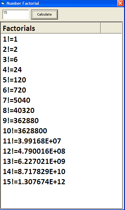 How to Create a Factorial of Numbers in VB6 ~ Codes-47