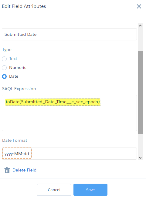 Einstein Analytics Convert Datetime Field To Date Field Or Text Field