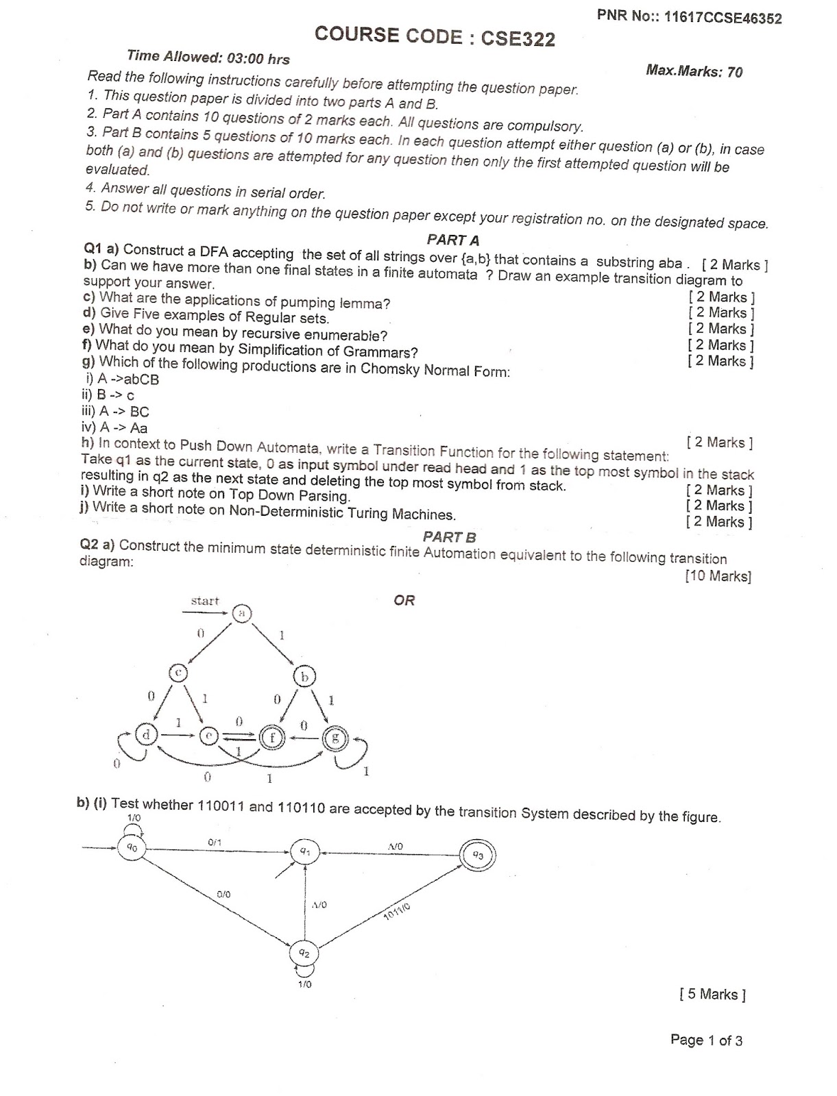 CSE-322 AUTOMATA THEORY & COMPLEXITY OLD QUESTION PAPERS(LPU)