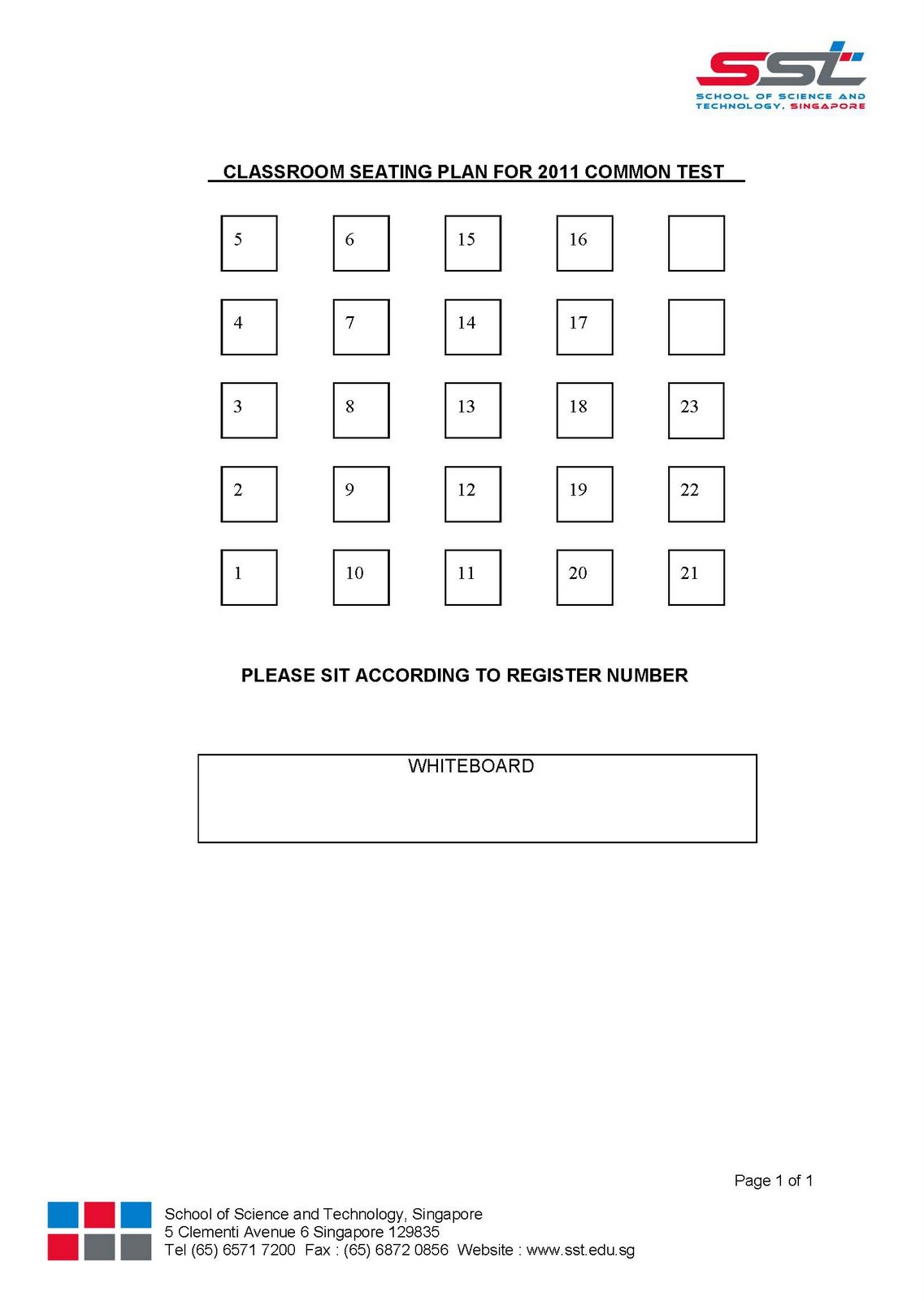 2011 S1-06 Class Blog: Common Test Seating Plan