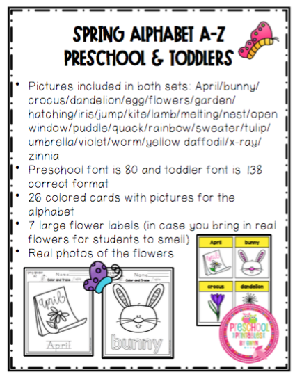 Spring Alphabet A-Z for Preschool & Toddlers ~ Preschool Printables