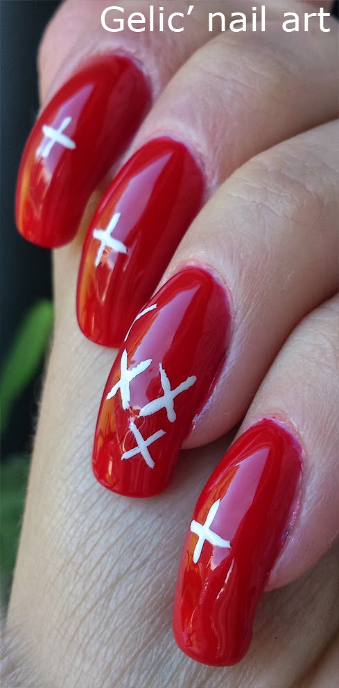 Gelic' nail art: 31DC2013 Day 28; Swiss flag cross stitch nail art