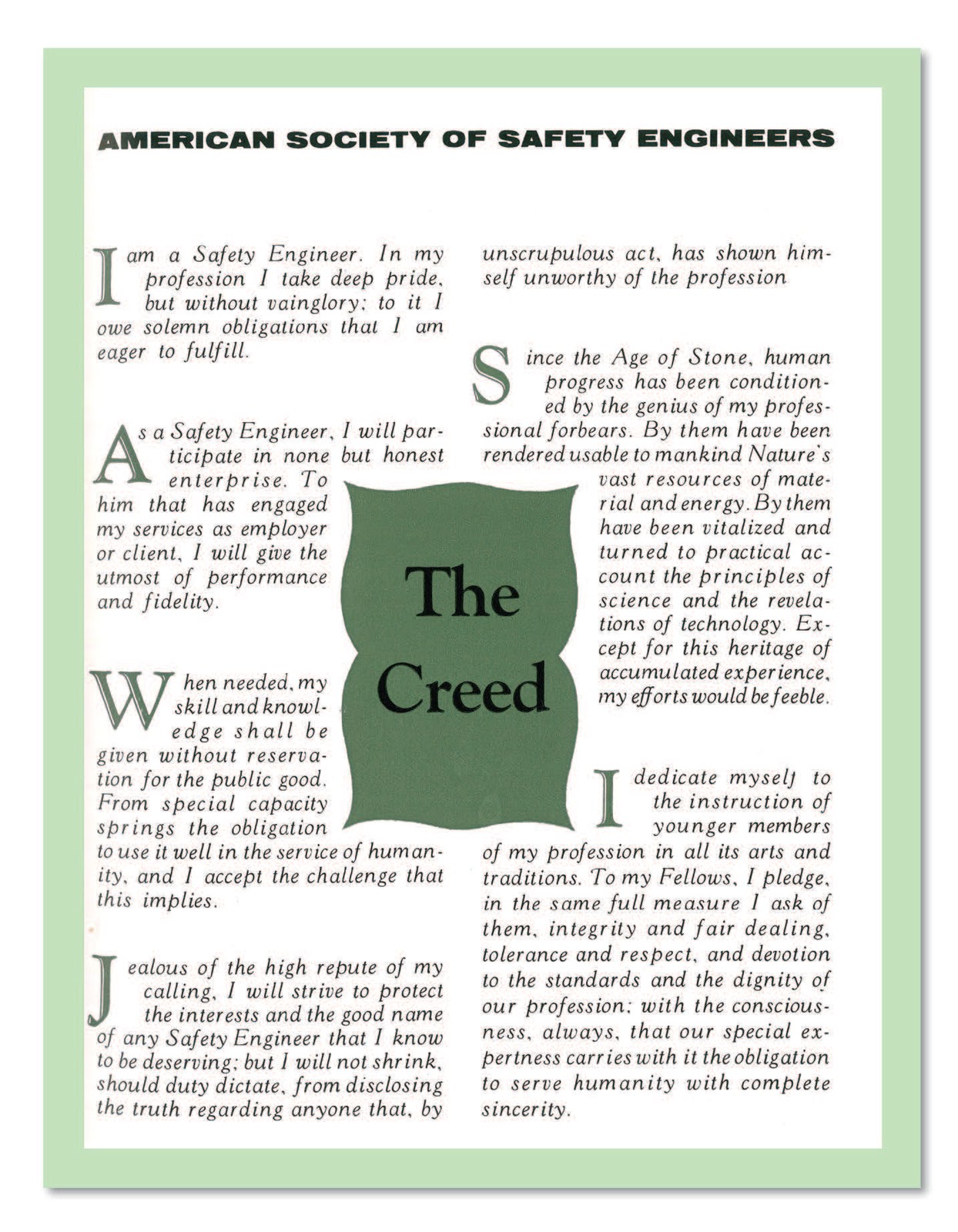 A Look Back in History: The ASSE Safety Engineer's Creed | EHS Works