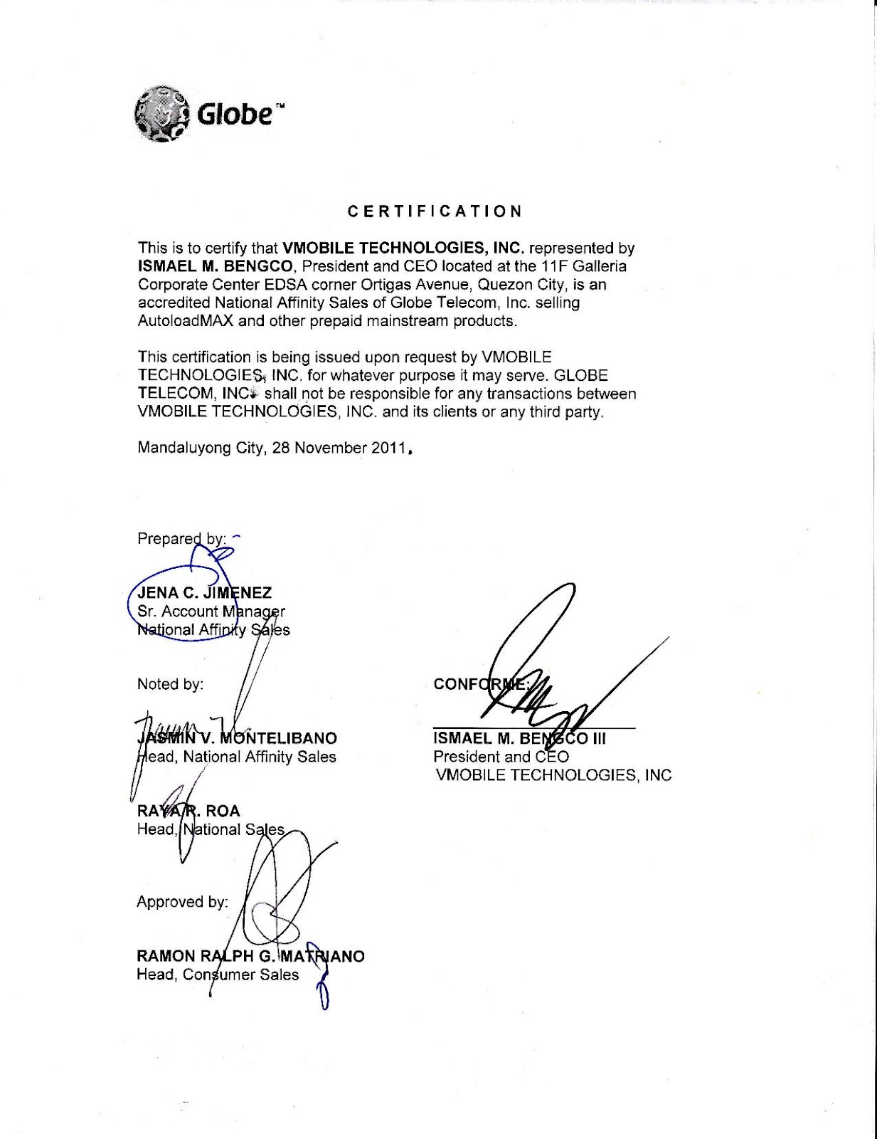 Vmobile Team Pegasus: Vmobile Legal Documents