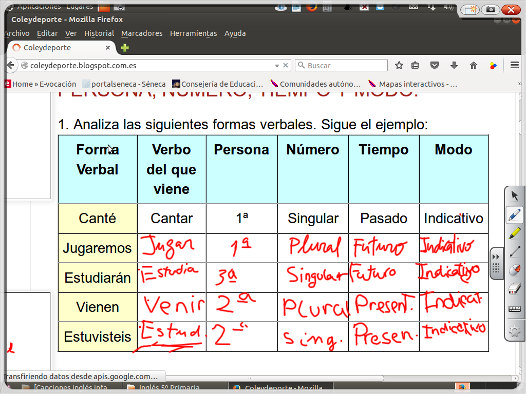 Coleydeporte: EJERCICIO REPASO ANÁLISIS DE VERBOS: PERSONA, NÚMERO ...