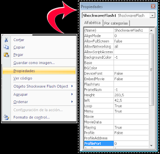 Por Ultimo en la Ventana de Propiedades del control Shockwave Flash Object. Copeamos y editanmos ...