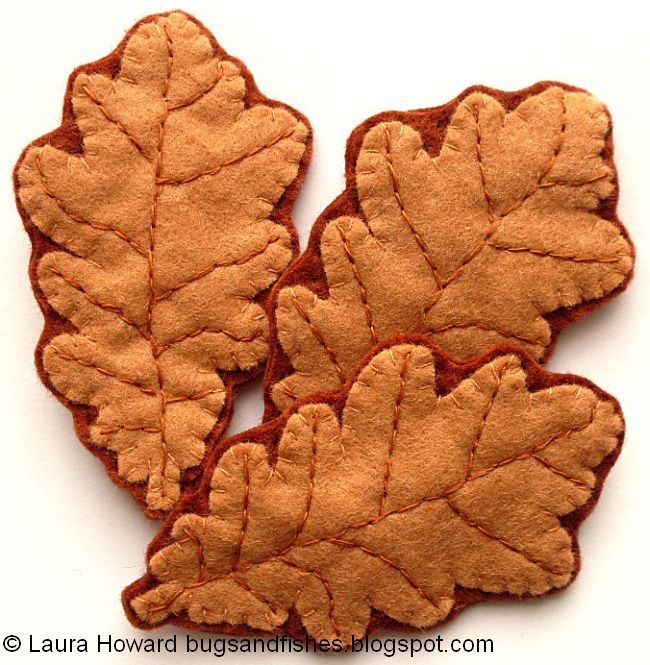 Bugs and Fishes by Lupin: How To: Embroidered Felt Oak Leaf Brooches