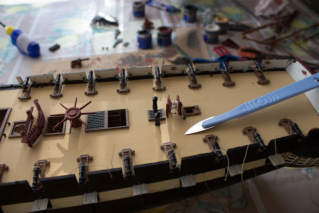 Sailing Ship Models: USS Constitution - Assembling the guns on spar deck