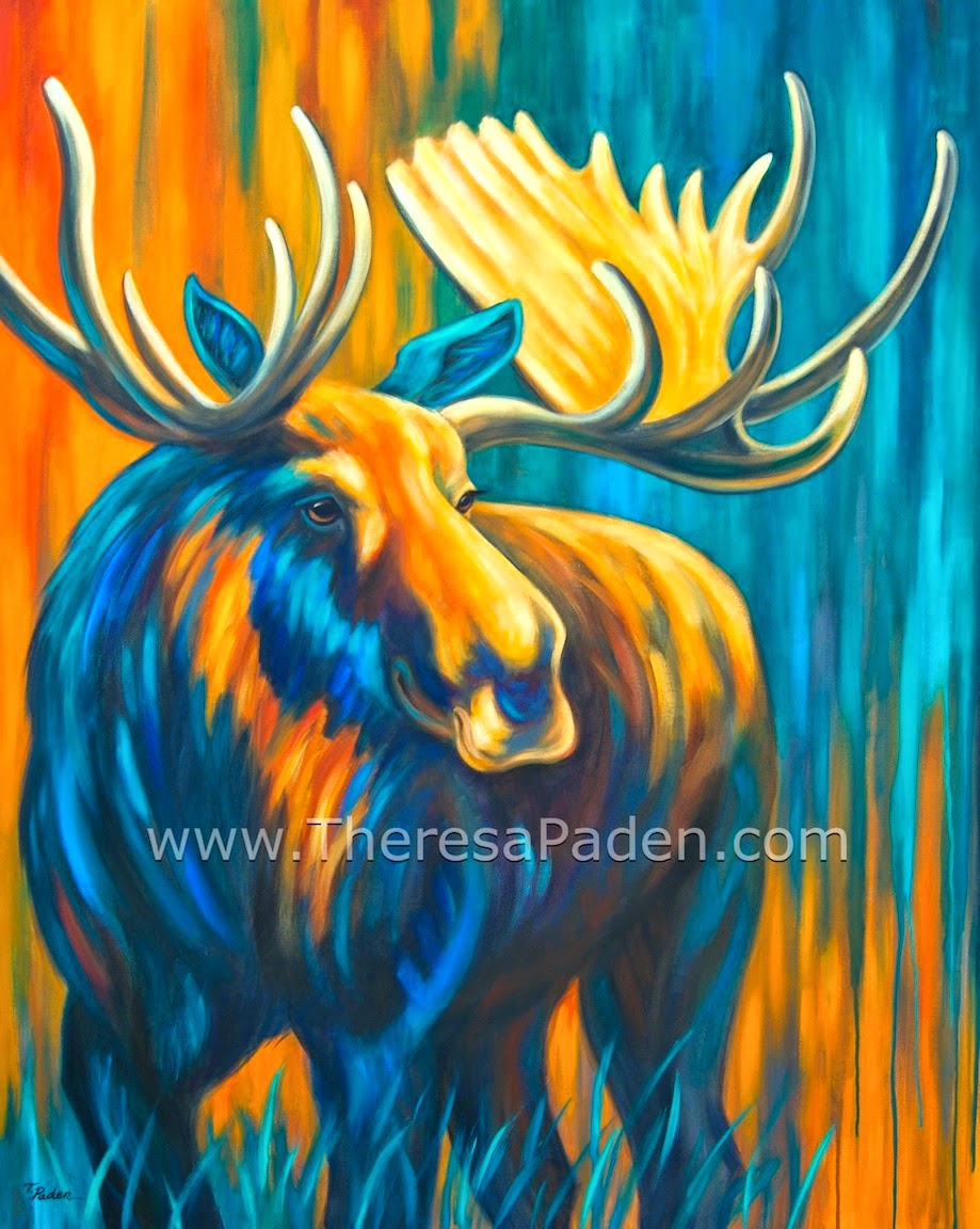 Large Colorful Wildlife Moose Painting by Theresa Paden