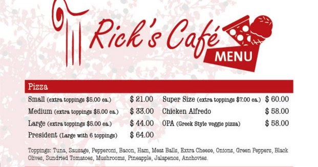 hello grenada, see you later america: Rick's Cafe Menu. Grenada, West ...