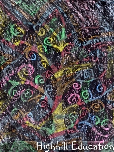 Highhill Homeschool: Scratch Art Klimt Swirl Trees