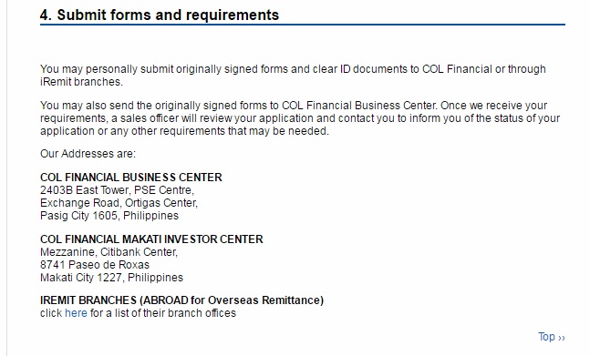 Opening an account in COL Financial