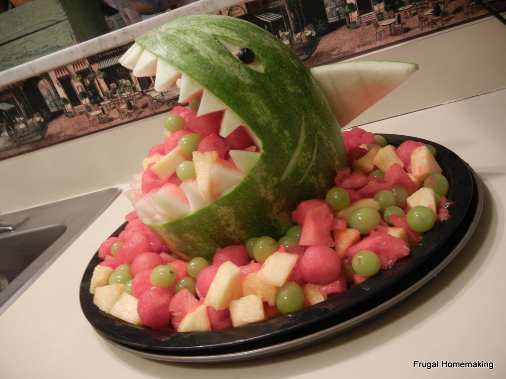 Frugal Homemaking: Shark-Shaped Watermelon Fruit Salad