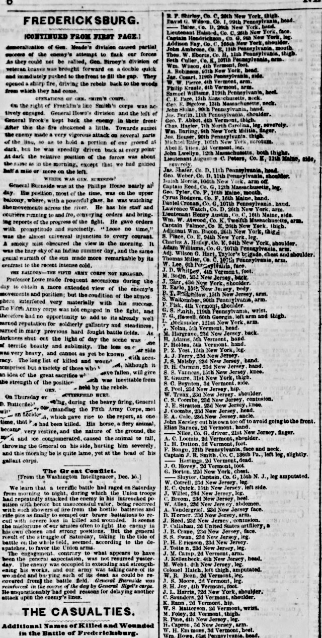 JOHN BANKS' CIVIL WAR BLOG: Fredericksburg casualty list, NY Daily ...