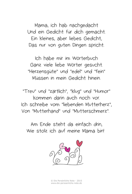 Die Persönliche Note: Freebie: Muttertagsgedicht für Kinder