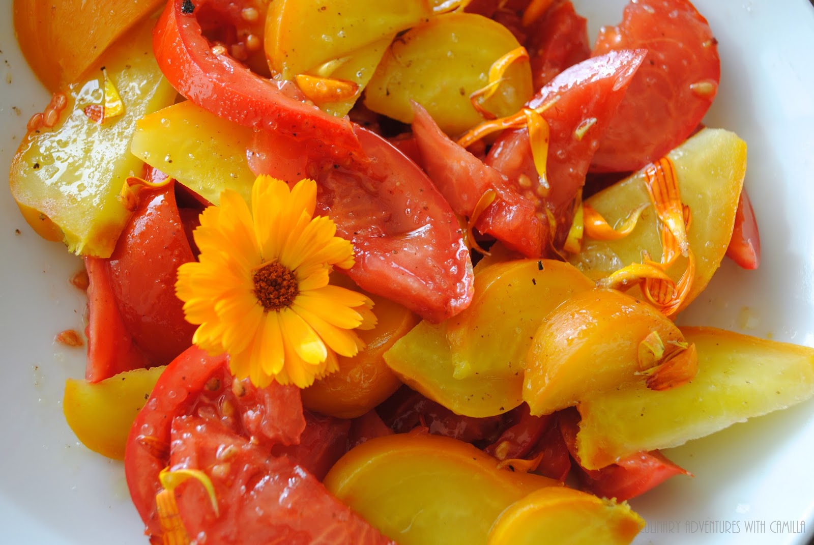 Summer Sunset Salad with Calendula Vinaigrette