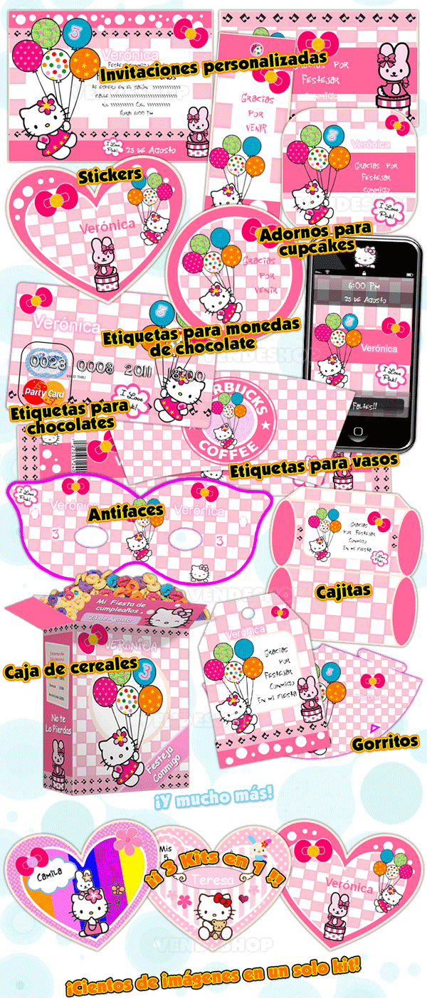 Kit de cotillón modificable e imprimible Hello Kitty ~ El Sur del Cielo