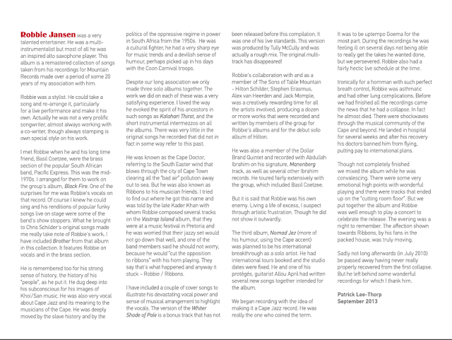 Mountain Records Digital Sleeves: RIBBONS - The Best of Robbie Jansen