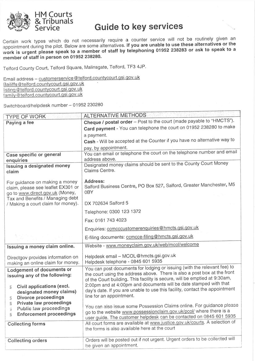 Wolverhampton Law Society: Telford County Court Pilot Scheme