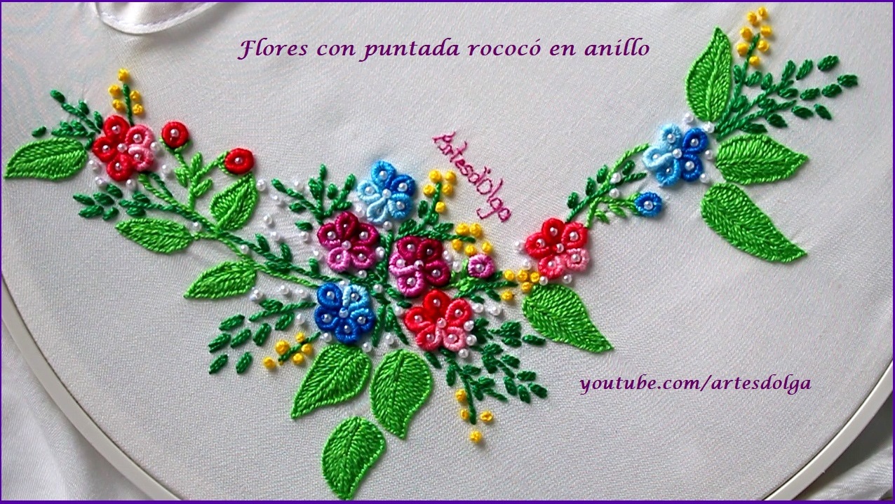 Artesd'Olga: Flores con puntada rococó en anillo | Ring Bullion Stitch ...