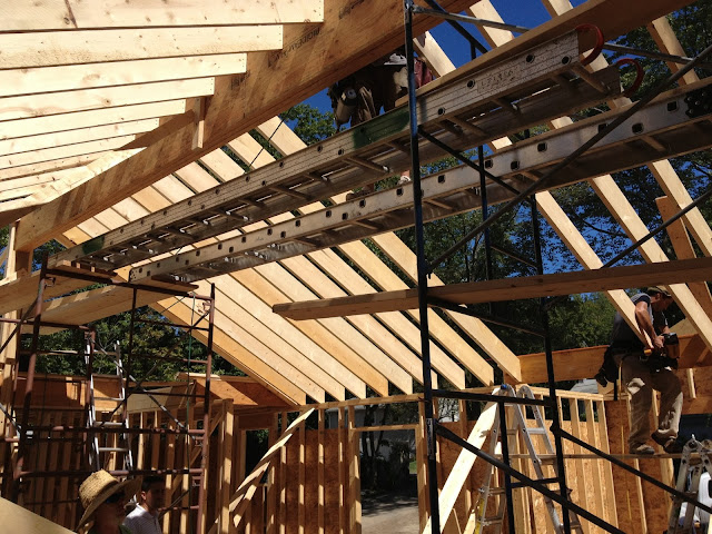 Pretty Good Lake House: Ridge beam and rafters