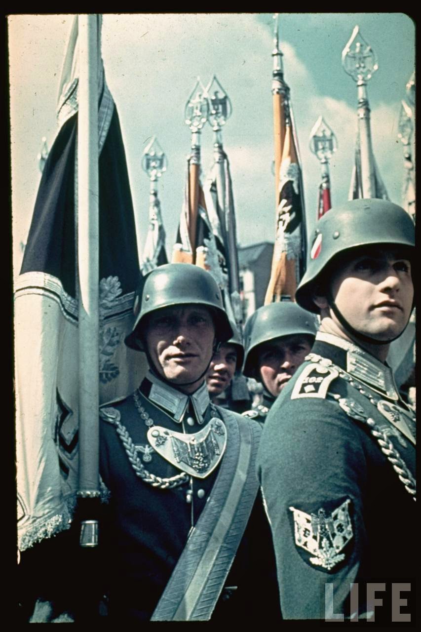 World War II in Color: German Banner Holder at Hitler's Birthday