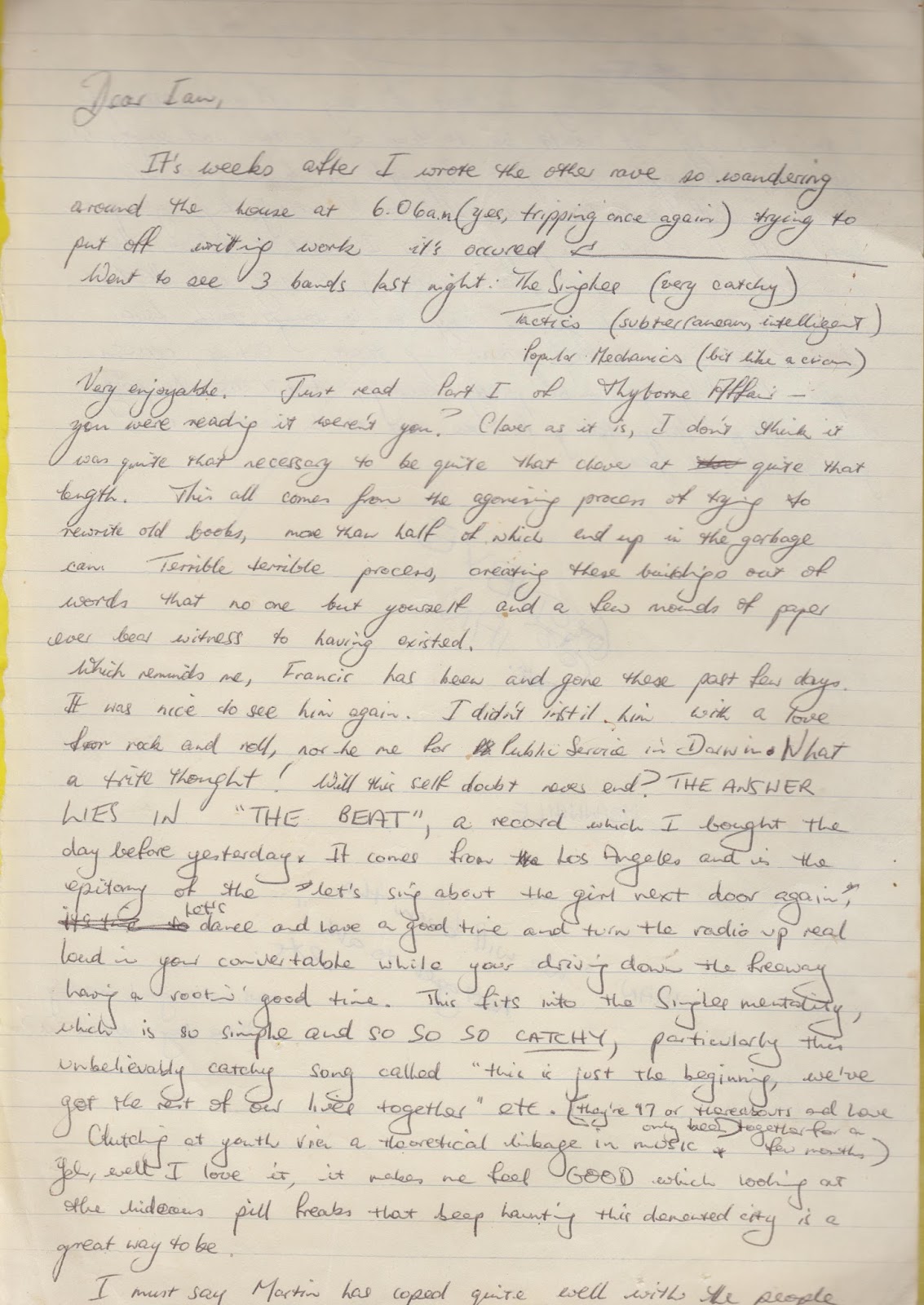 RANDOM STRIKES RAW MATERIAL : Letter to Ian Farr, Circa 1980.