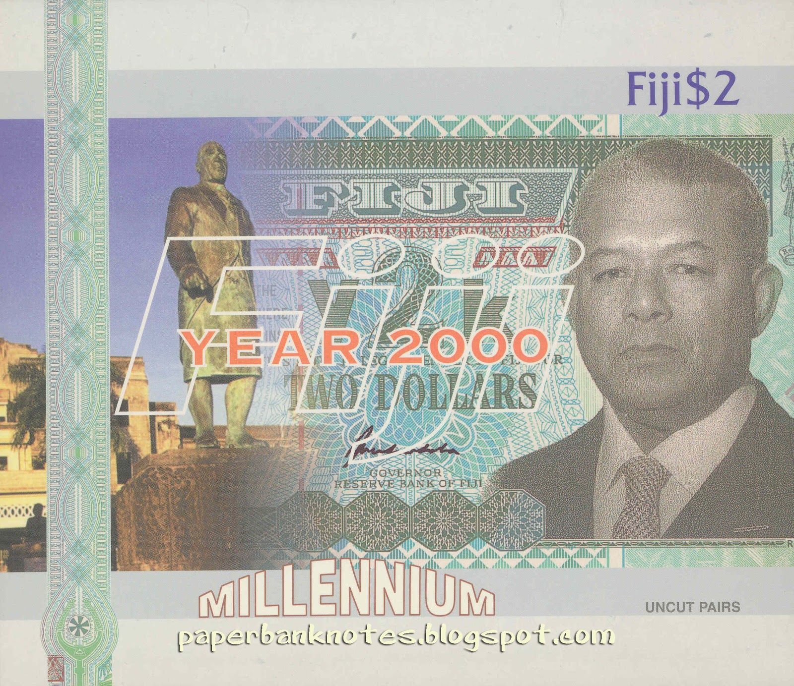 commemorative: Fiji Islands - 2 Dollars 2000 Millennium Commemorative