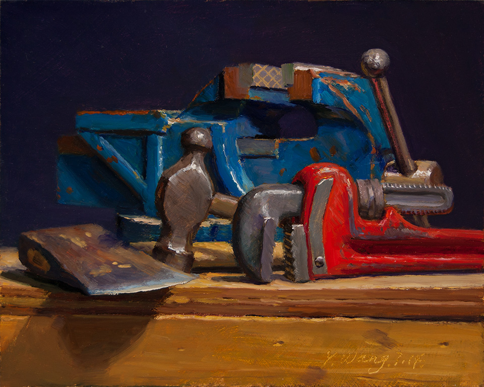 Wang Fine Art: vise, hammer, ax and wrench, tools original oil panting ...